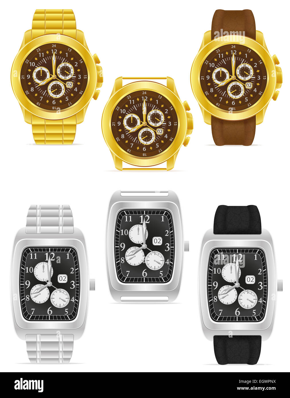 gold and silver mechanical wristwatch illustration isolated on white ...