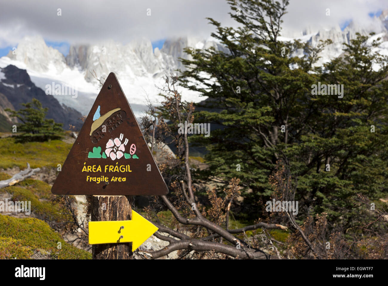 A fragile area sign in the park in Argentina Stock Photo - Alamy