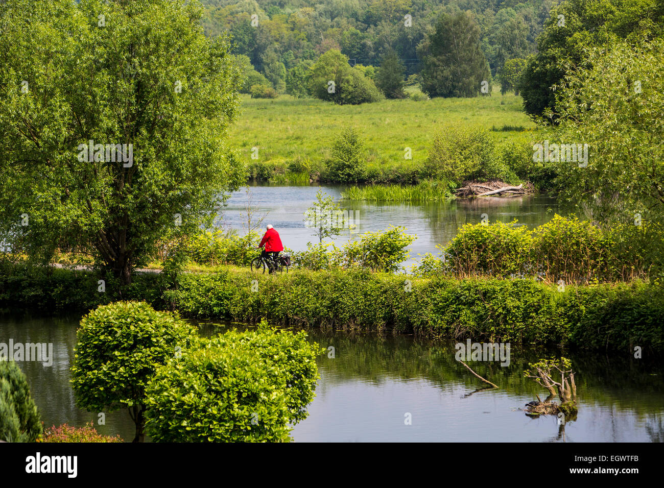 Biking along the "Ruhrtalradweg" Ruhr valley bike path, from the river ...