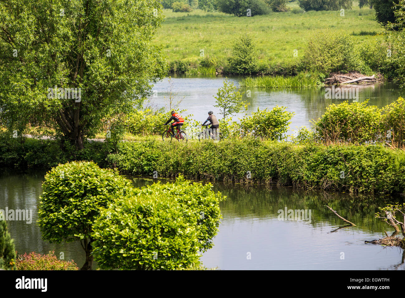 Biking along the "Ruhrtalradweg" Ruhr valley bike path, from the river ...