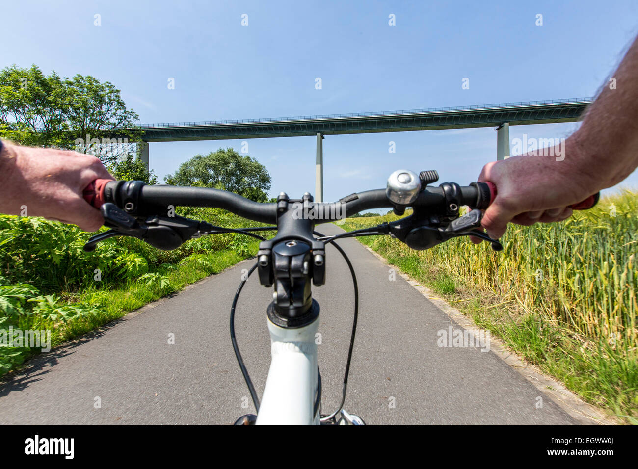 Biking along the "Ruhrtalradweg" Ruhr valley bike path, from the river ...