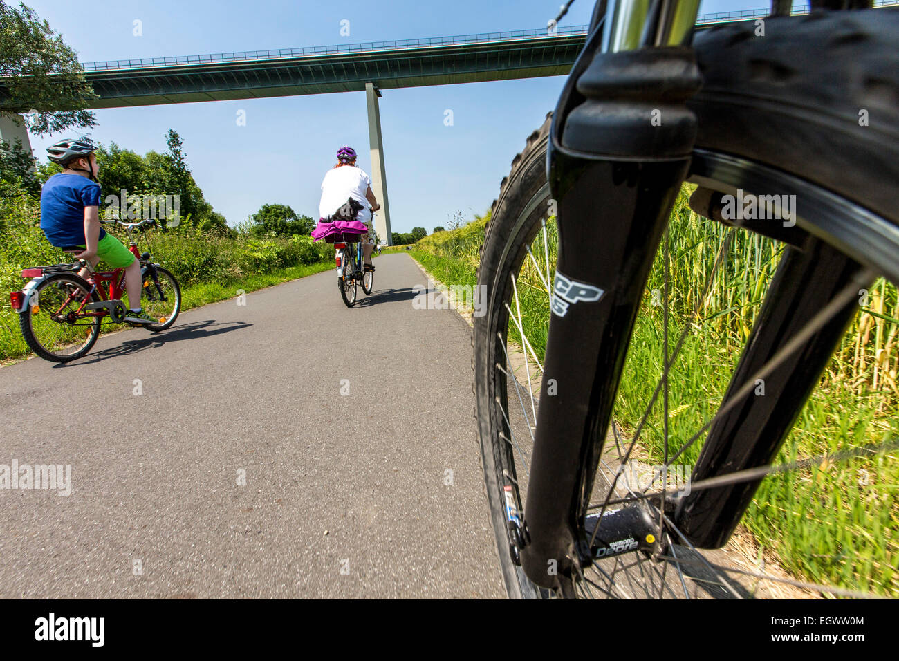 Biking along the "Ruhrtalradweg" Ruhr valley bike path, from the river ...