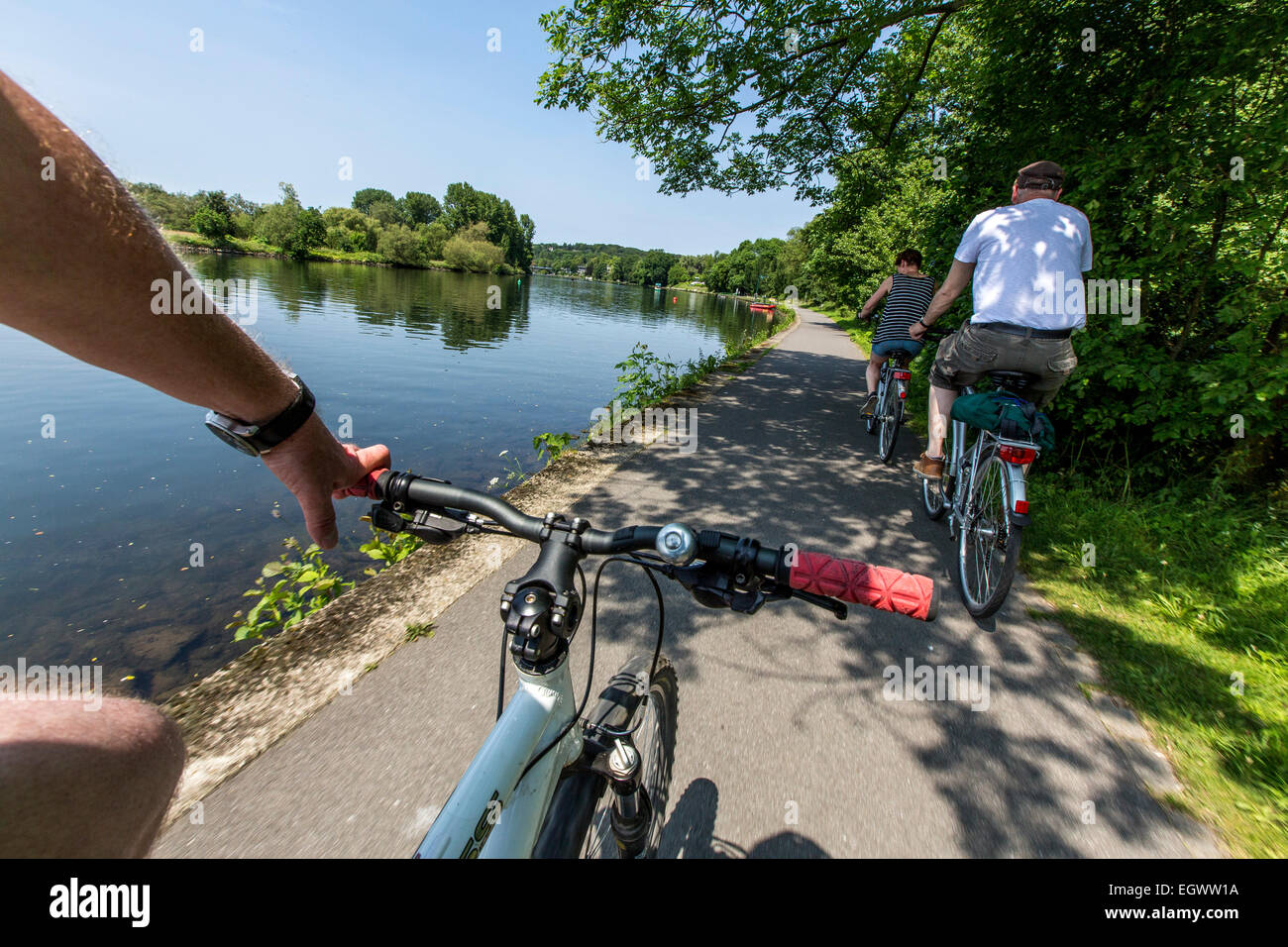 Biking along the "Ruhrtalradweg" Ruhr valley bike path, from the river ...