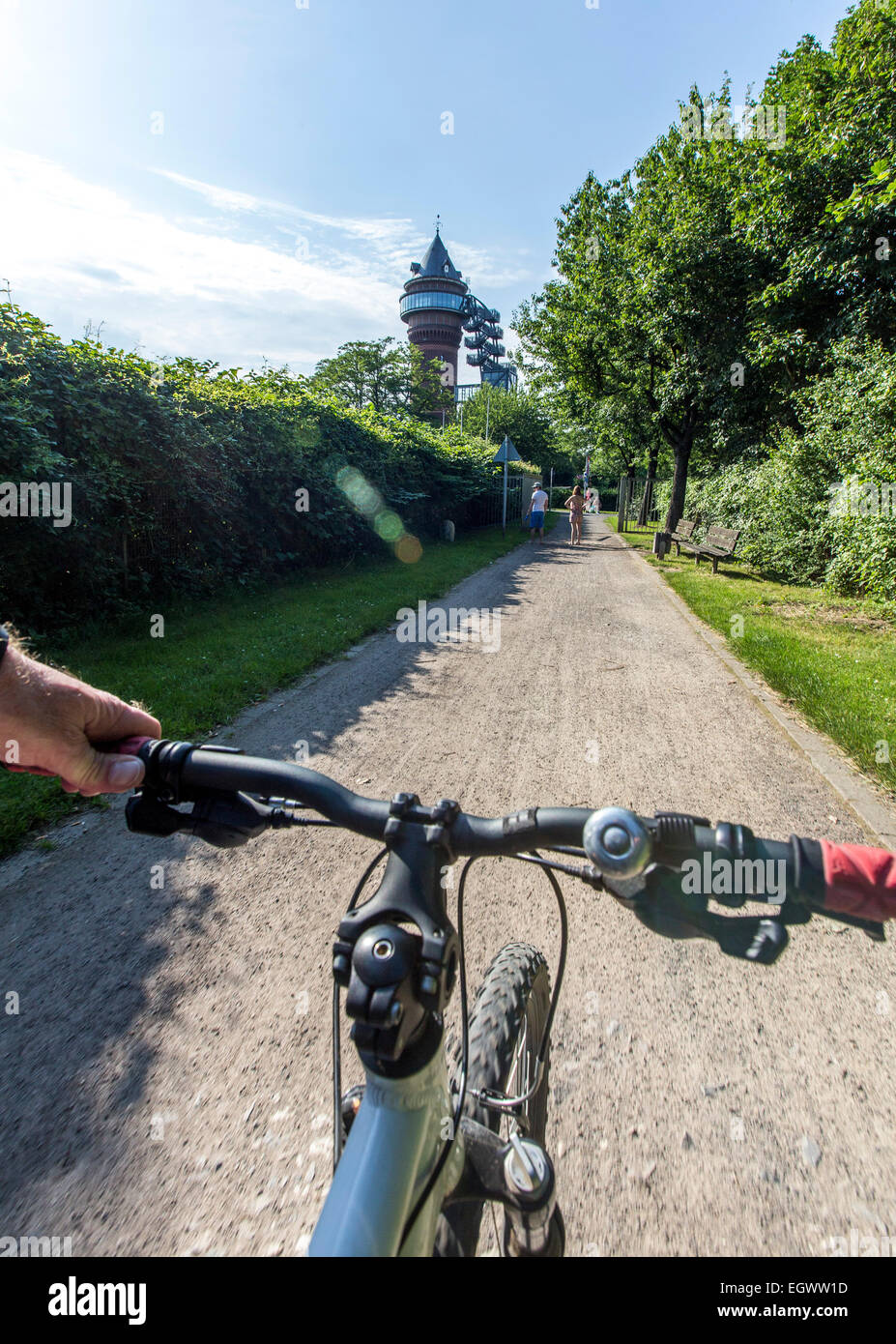 Biking along the "Ruhrtalradweg" Ruhr valley bike path, from the river ...