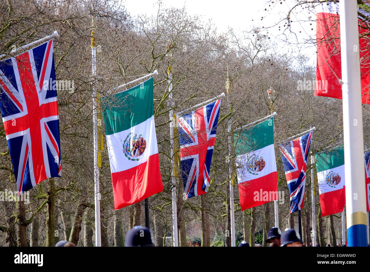 London, UK. 03rd Mar, 2015. Flags line the Mall. Credit: Rachel ...
