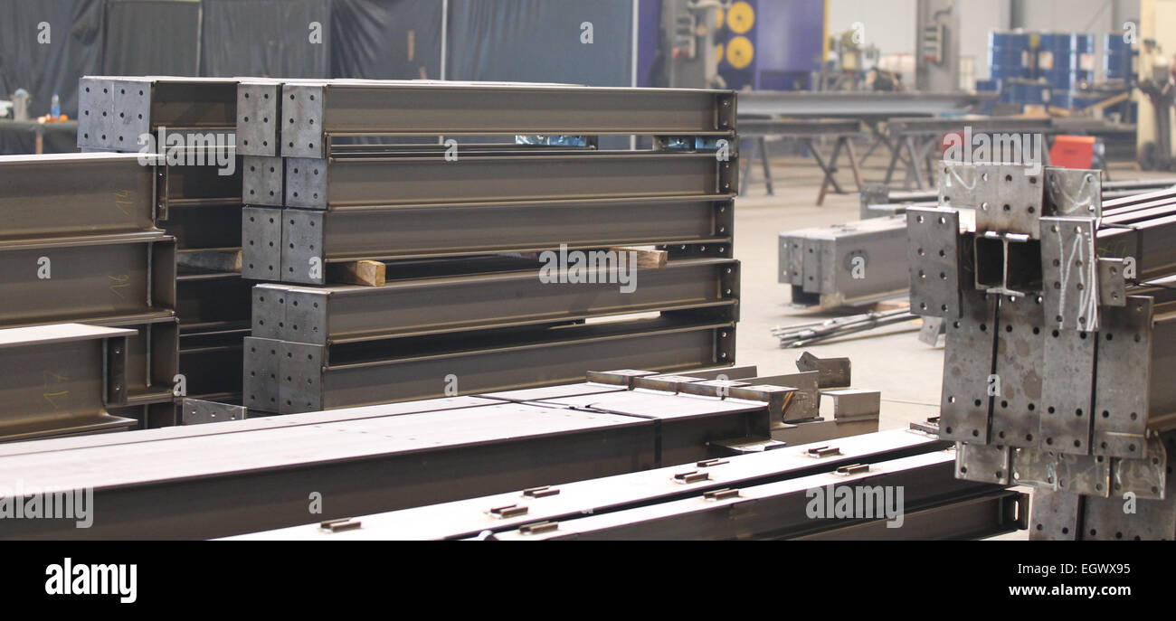 Various elements of steel structures for further assembly Stock Photo ...