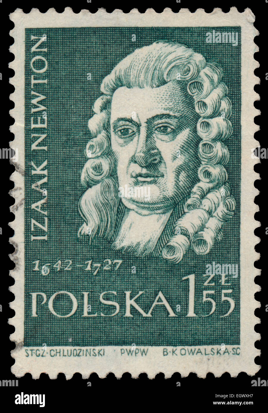 POLAND - CIRCA 1959: Stamp printed in Poland shows Isaac Newton (1642 ...