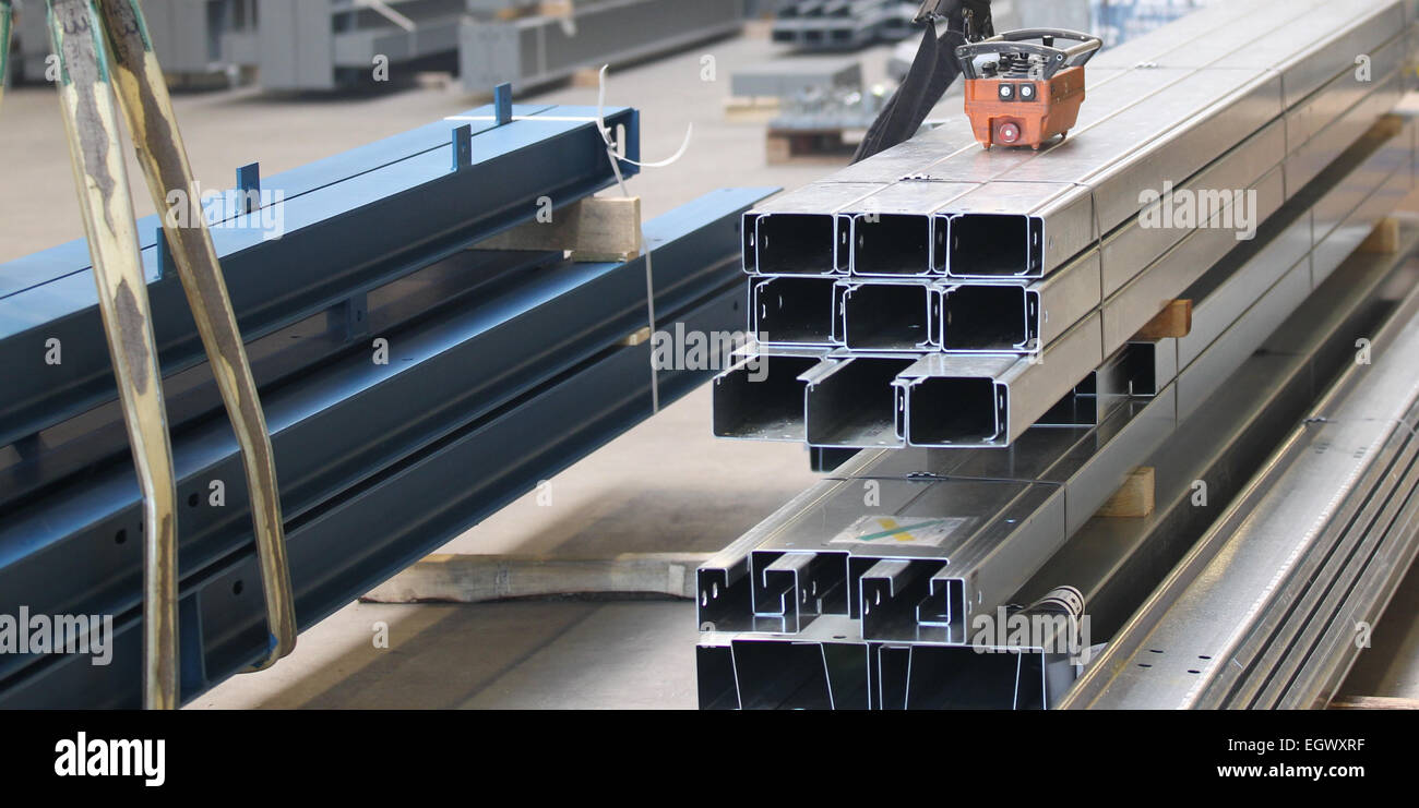 Various elements of steel structures for further assembly Stock Photo ...