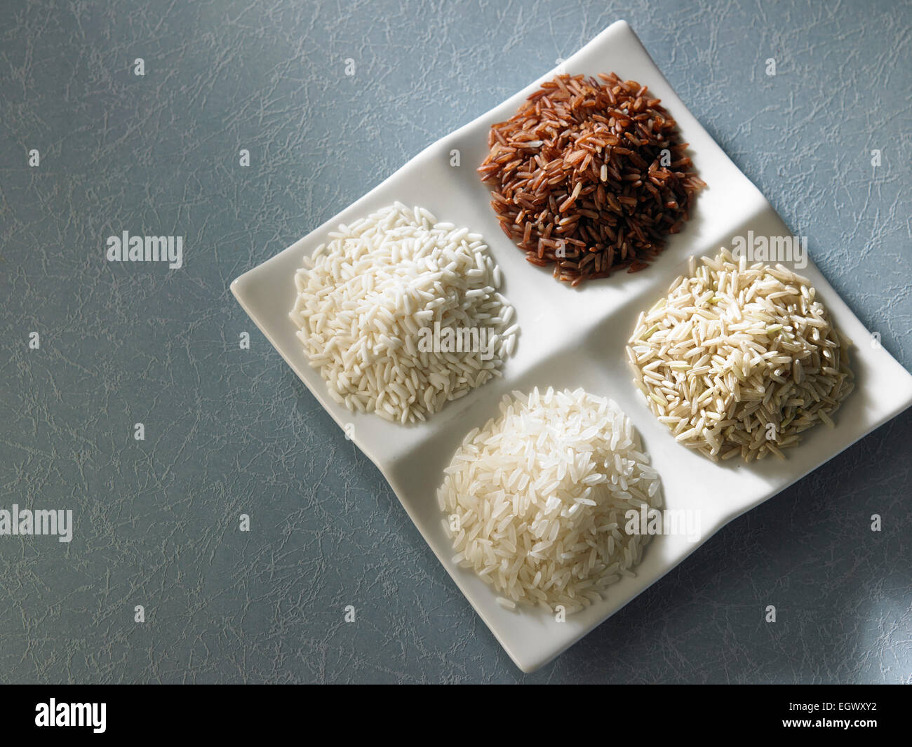 top view of few different type of rice on the plate Stock Photo - Alamy