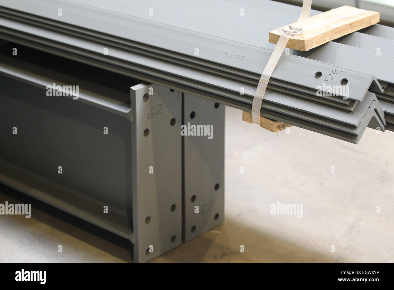 Various elements of steel structures for further assembly Stock Photo ...