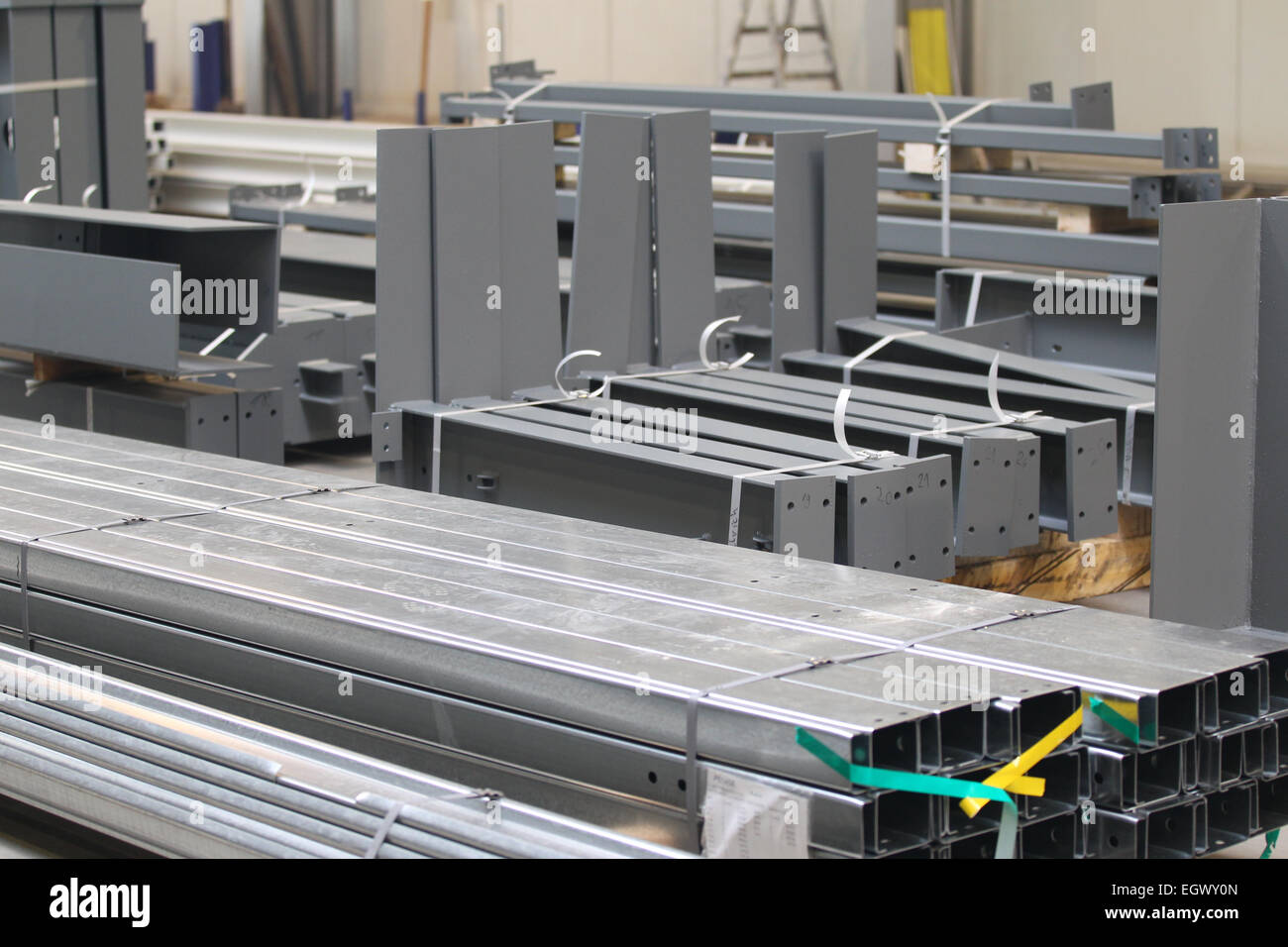 Various elements of steel structures for further assembly Stock Photo ...