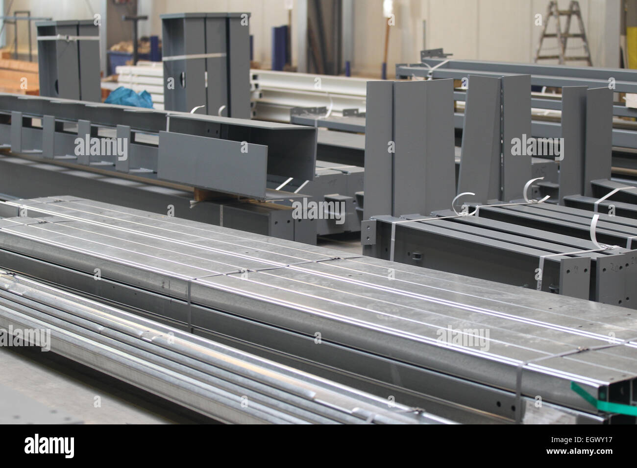 Various elements of steel structures for further assembly Stock Photo ...