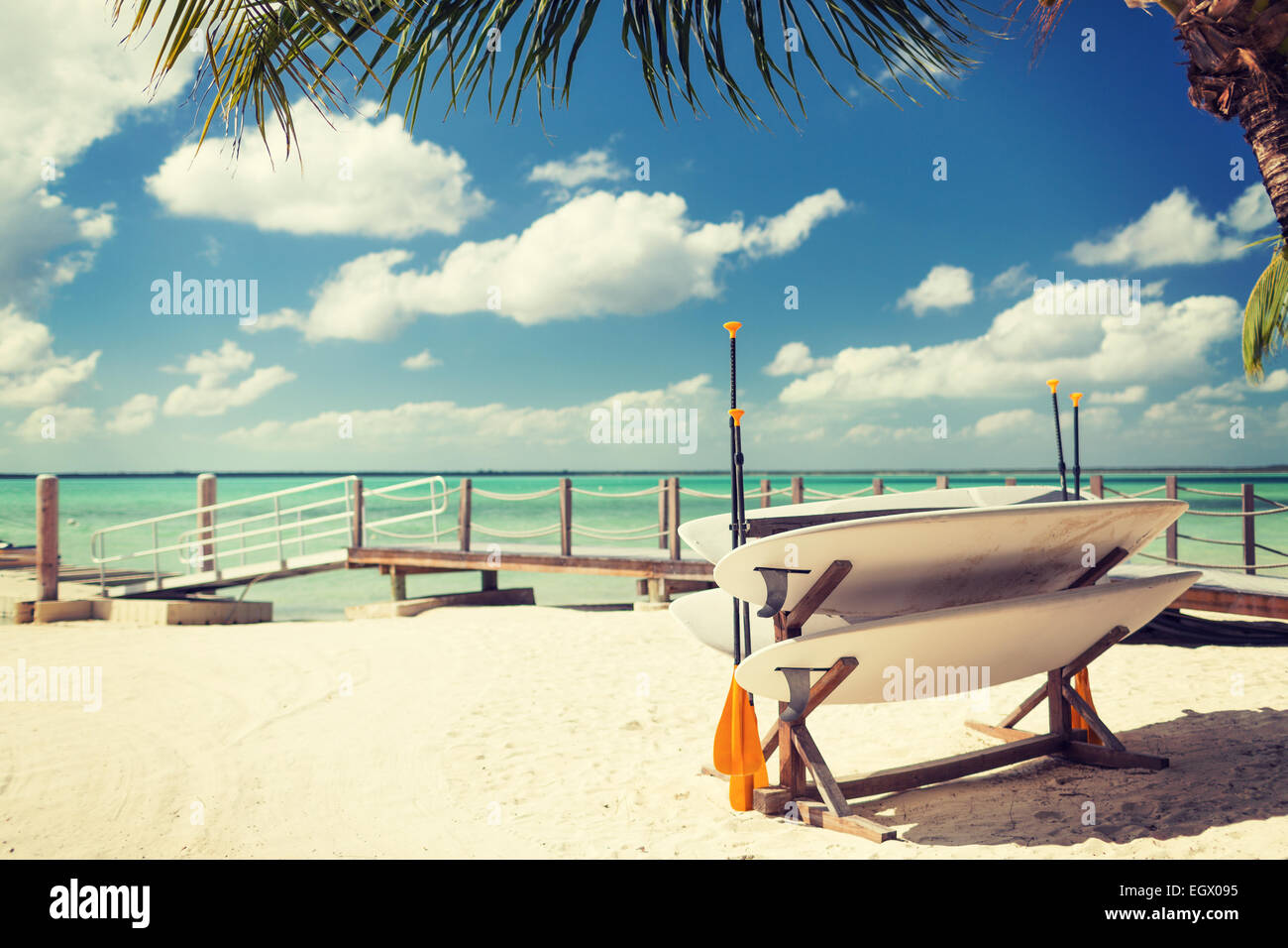 surfboards on tropical beach Stock Photo - Alamy