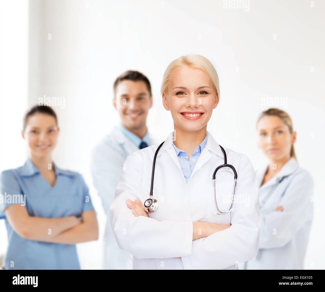 smiling female doctor with stethoscope Stock Photo - Alamy