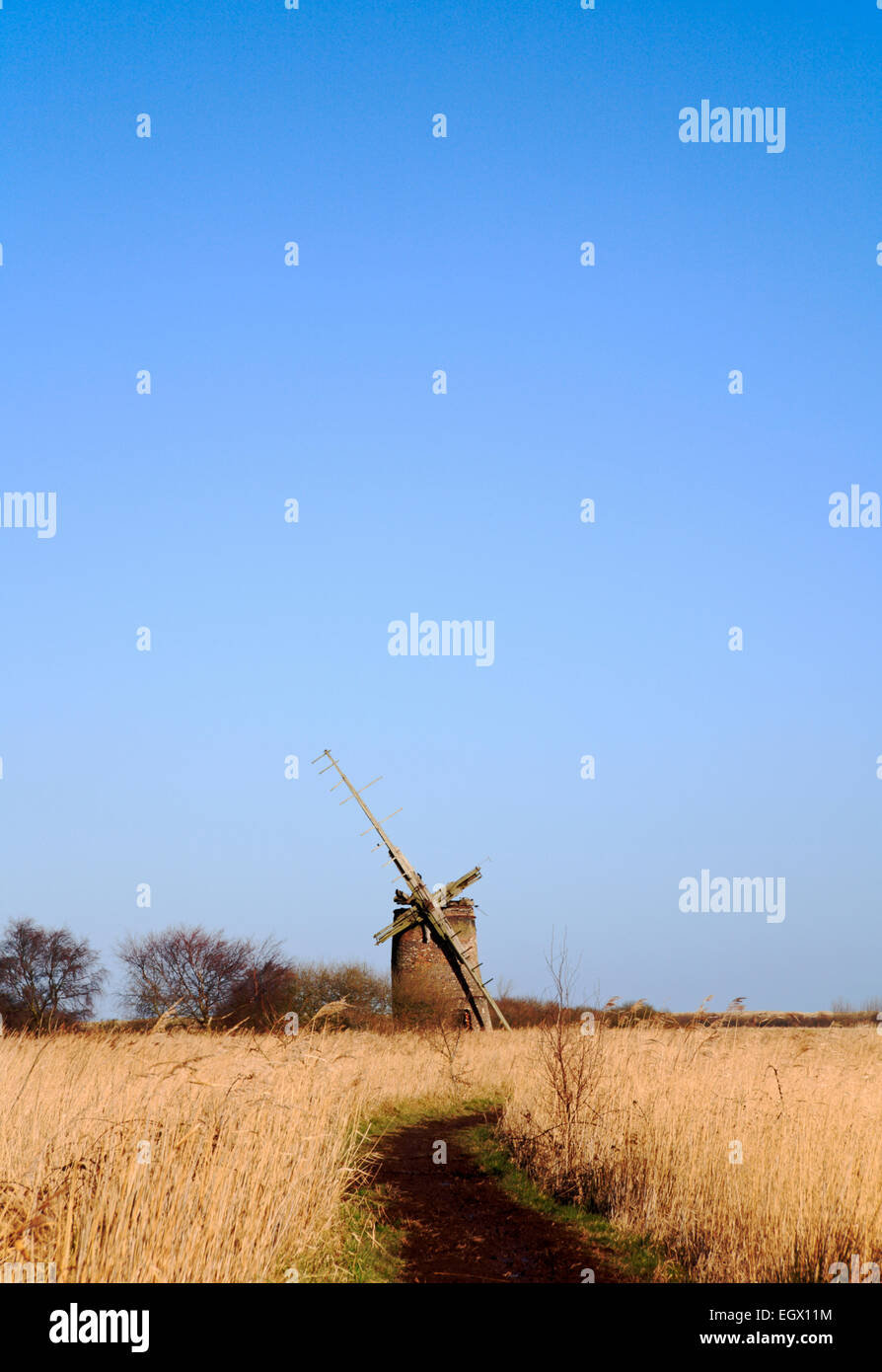 A view of the derelict Brograve Drainage Mill on the Norfolk Broads ...