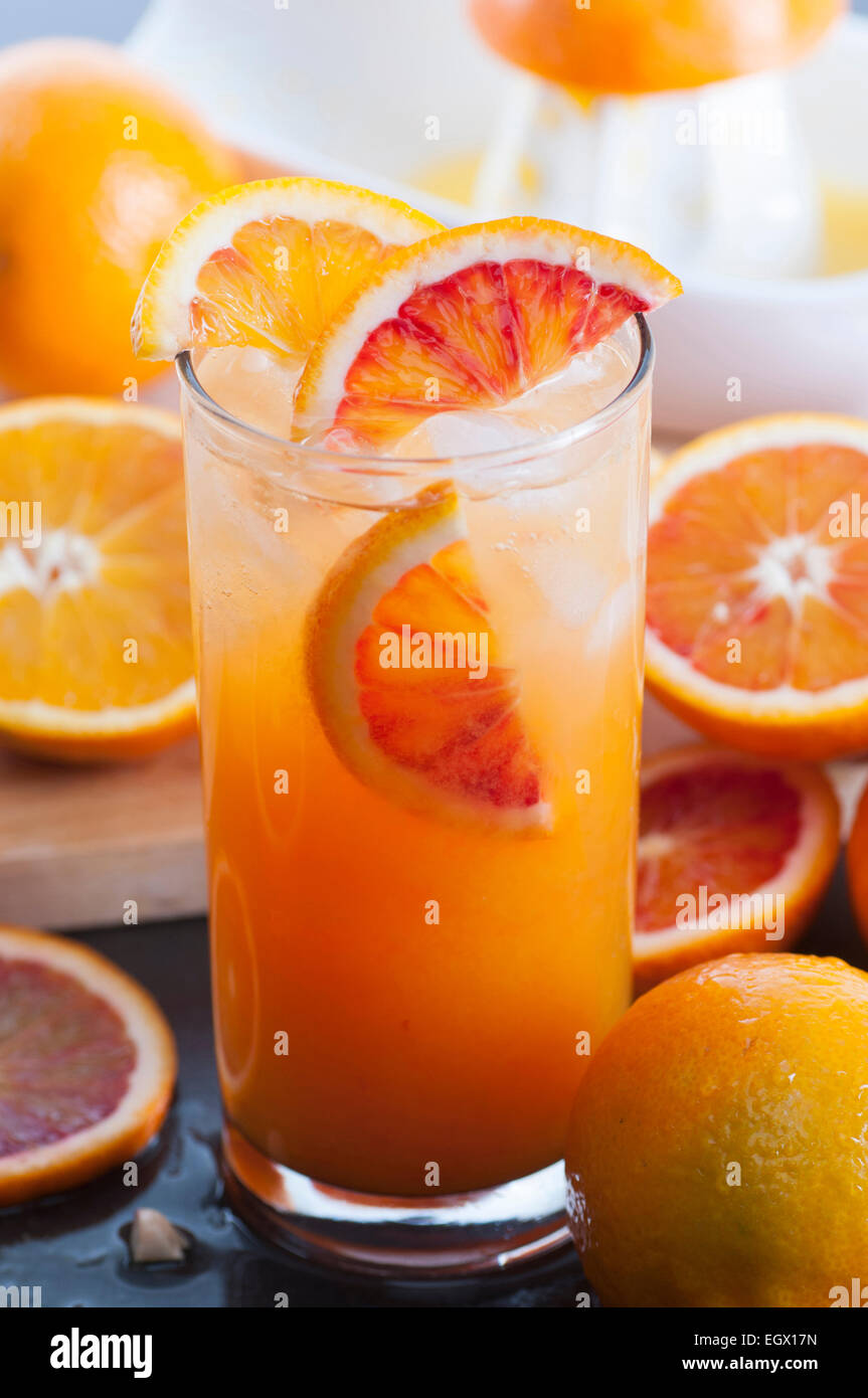 Homemade freshly squeezed orange juice with ice Stock Photo - Alamy