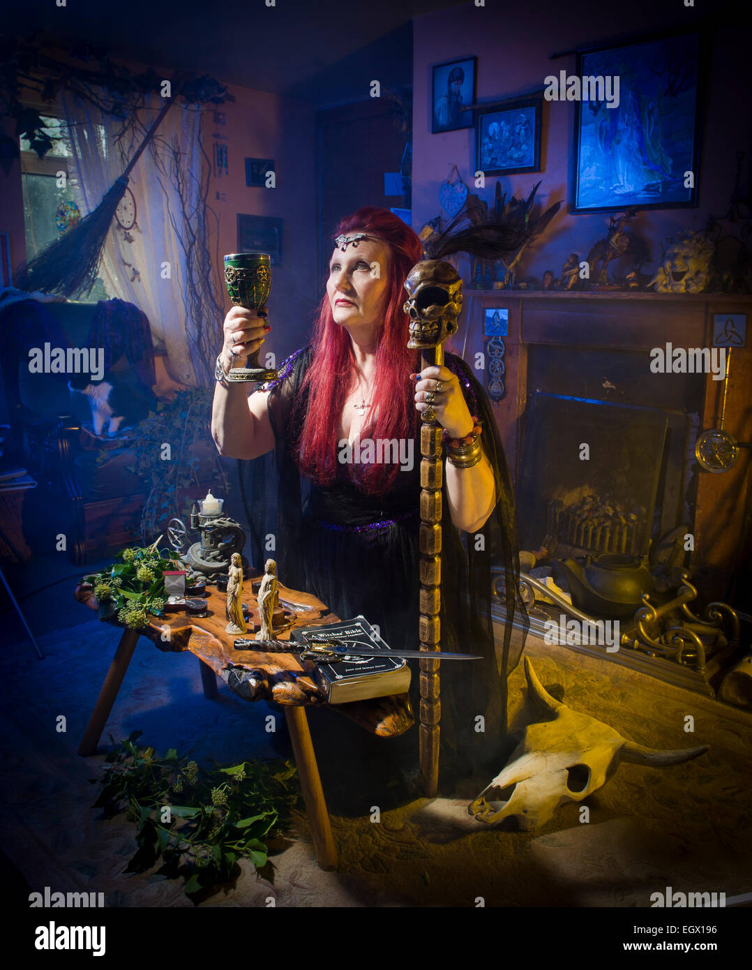 A white witch making a spell with a cauldron Stock Photo - Alamy