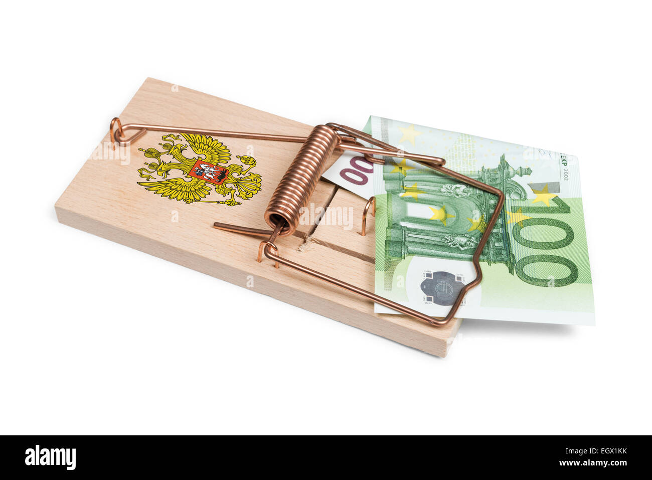 Russian mouse trap with Euro bills isolated over white with clipping ...