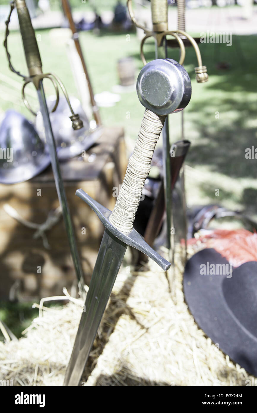 Ancient sword in a medieval show, detail of an ancient weapon, art and ...