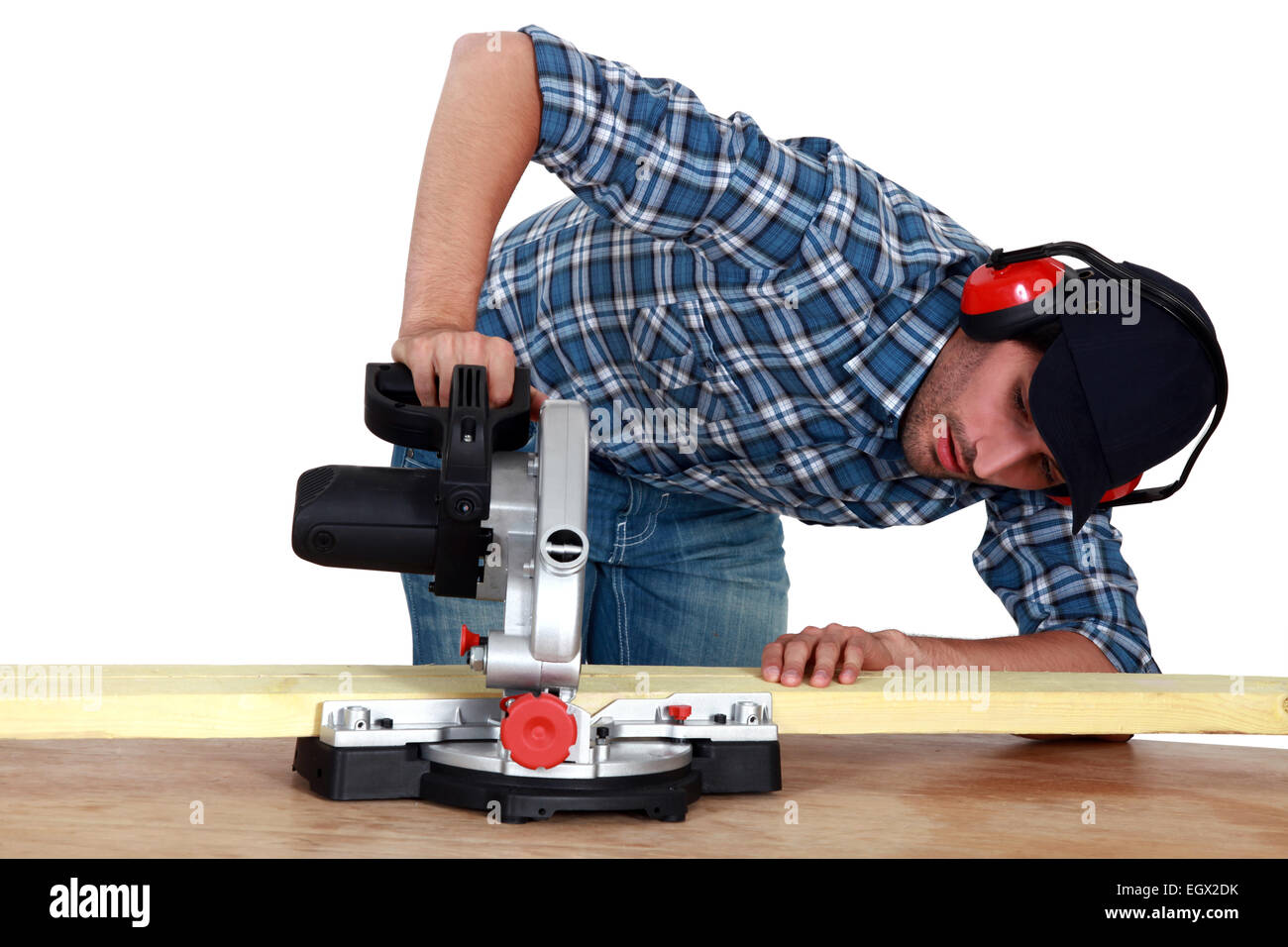 Man using circular saw Stock Photo - Alamy