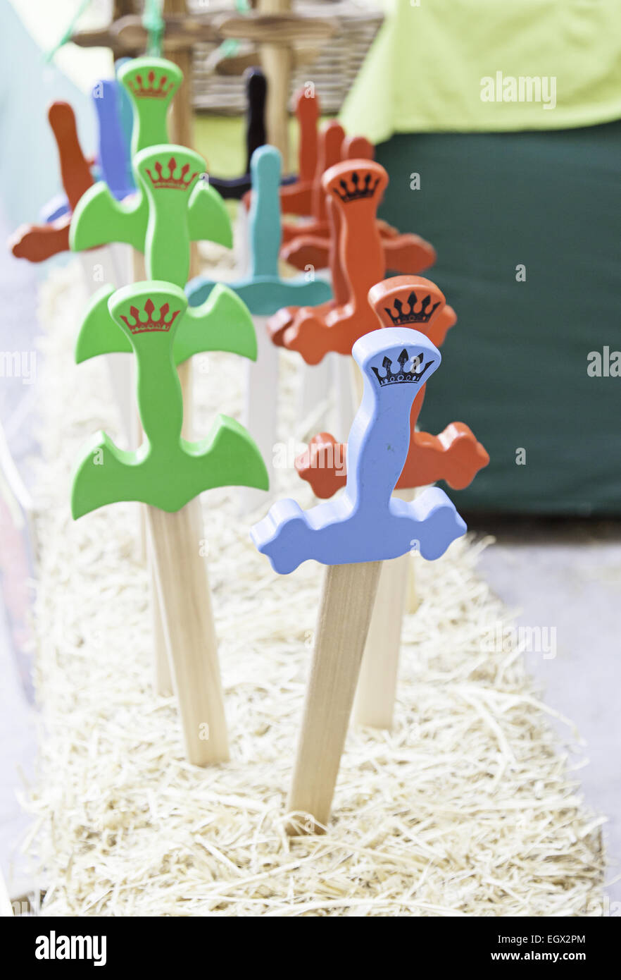 Colorful wooden swords, detail of a handmade sword Stock Photo - Alamy
