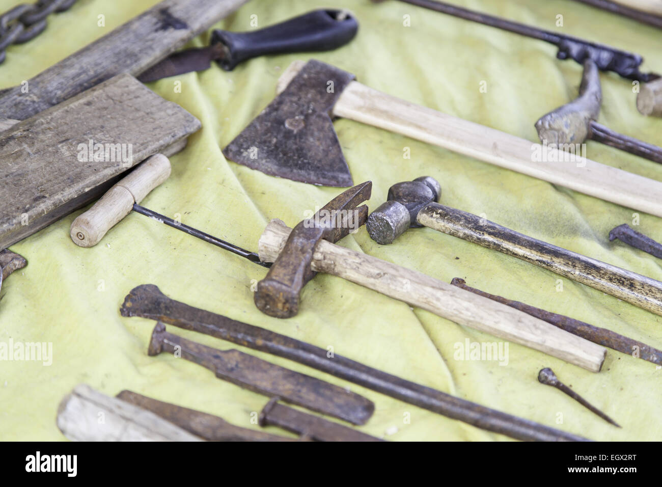 Old carpenter tools hammer and chisels woodworking Stock Photo - Alamy