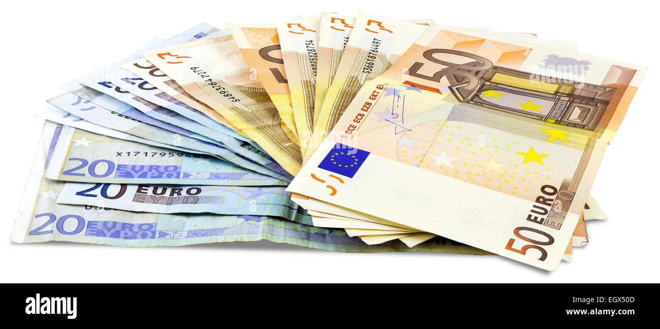 A bundle of Euro banknotes isolated on a white background with Clipping ...