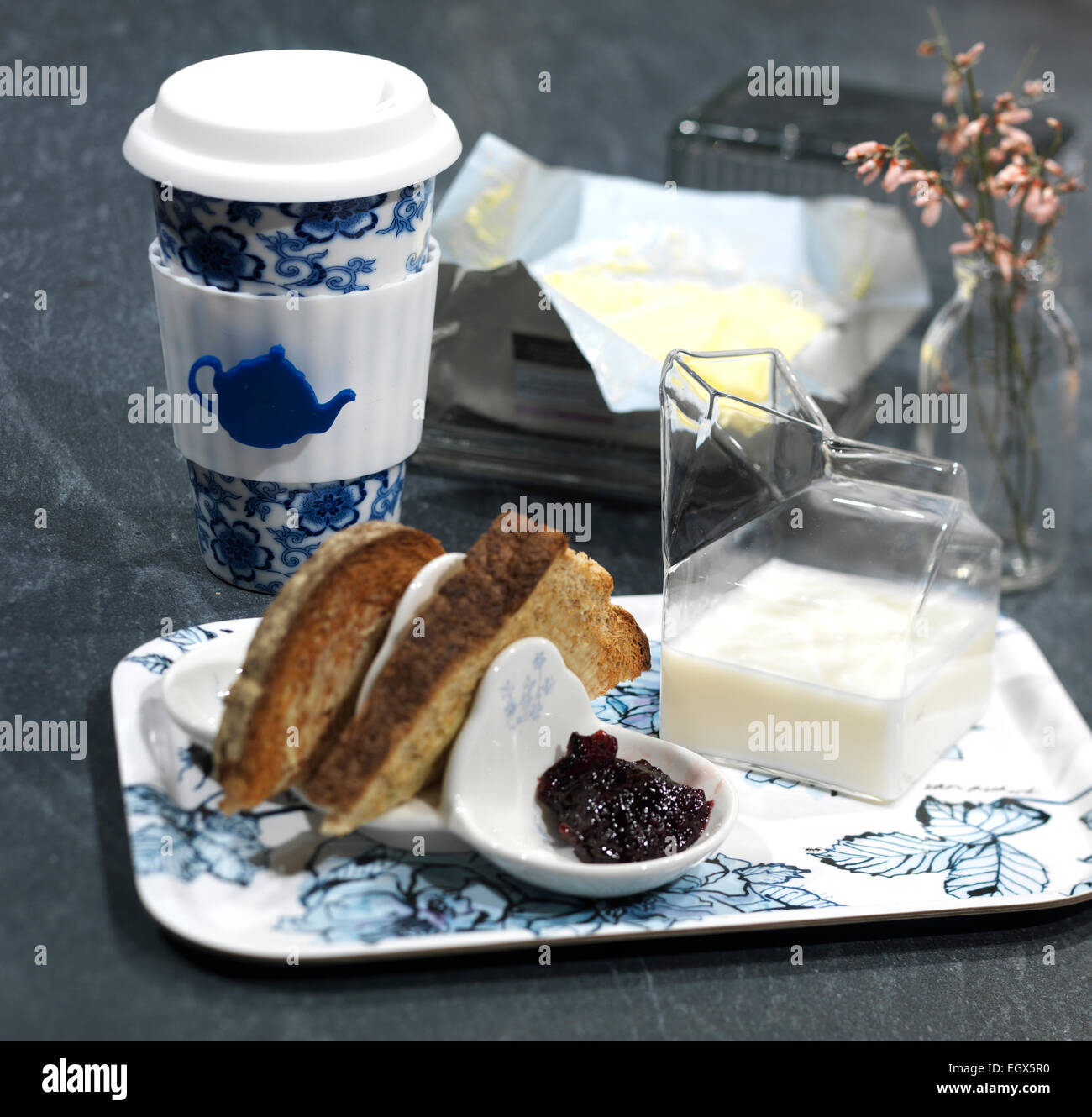 Breakfast toast and jam on tray, UK home Stock Photo - Alamy