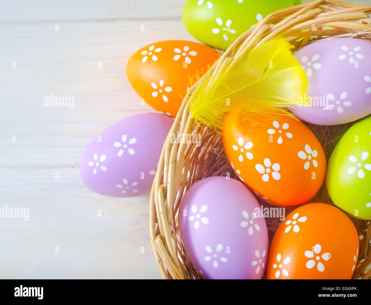 color eggs in box for present, easter background Stock Photo - Alamy