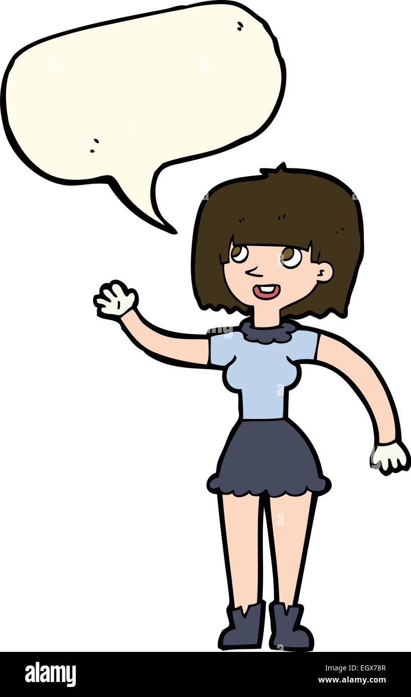 cartoon girl waving with speech bubble Stock Vector Image & Art - Alamy
