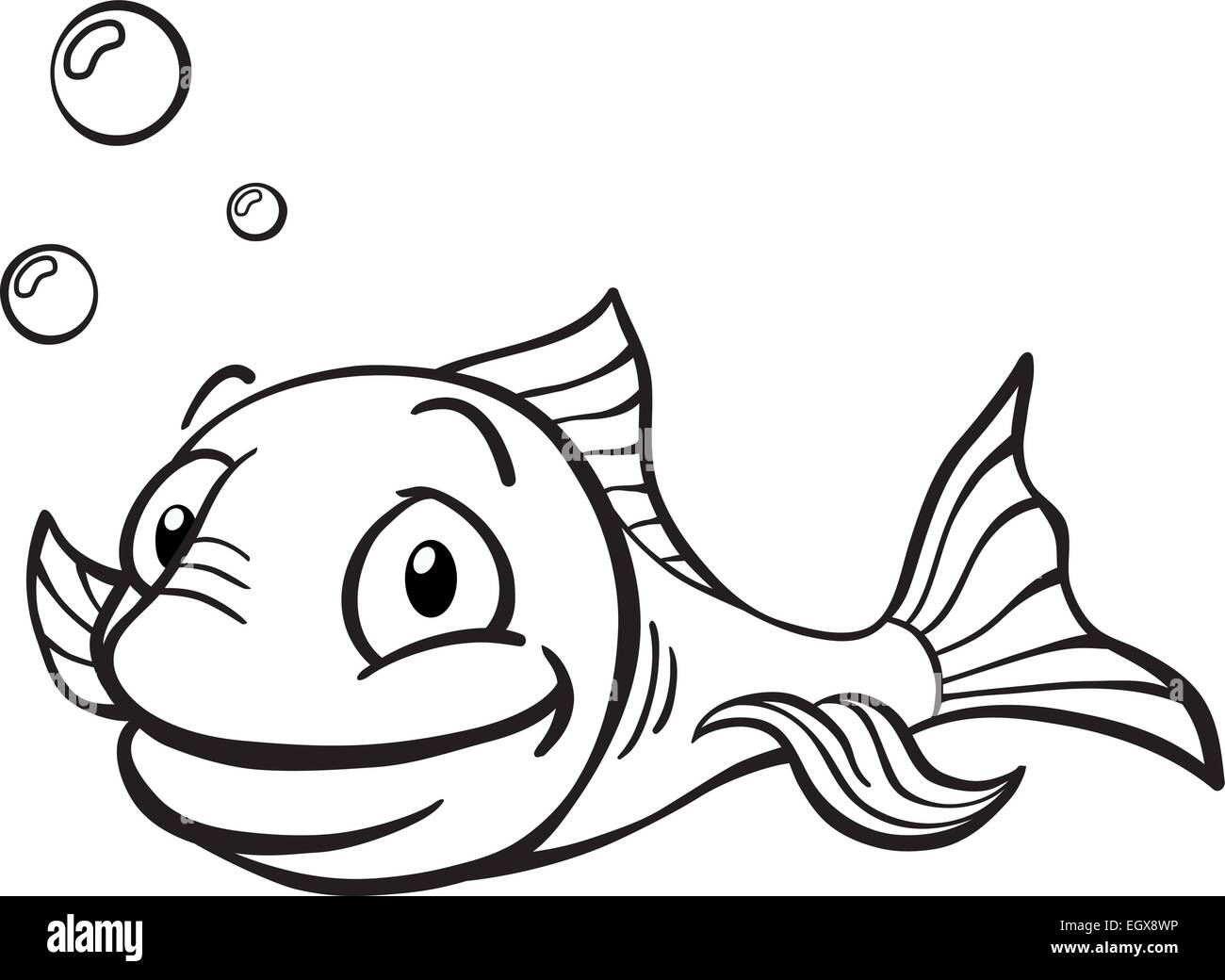 Cartoon Happy Fish Black and White Stock Photos & Images - Alamy
