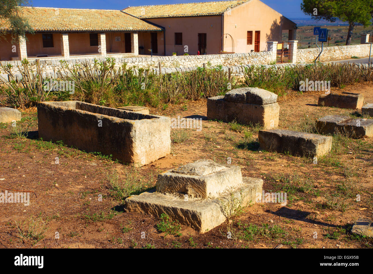 Kamarina, roman memorial stones from ancient greek city. Sicily Stock ...