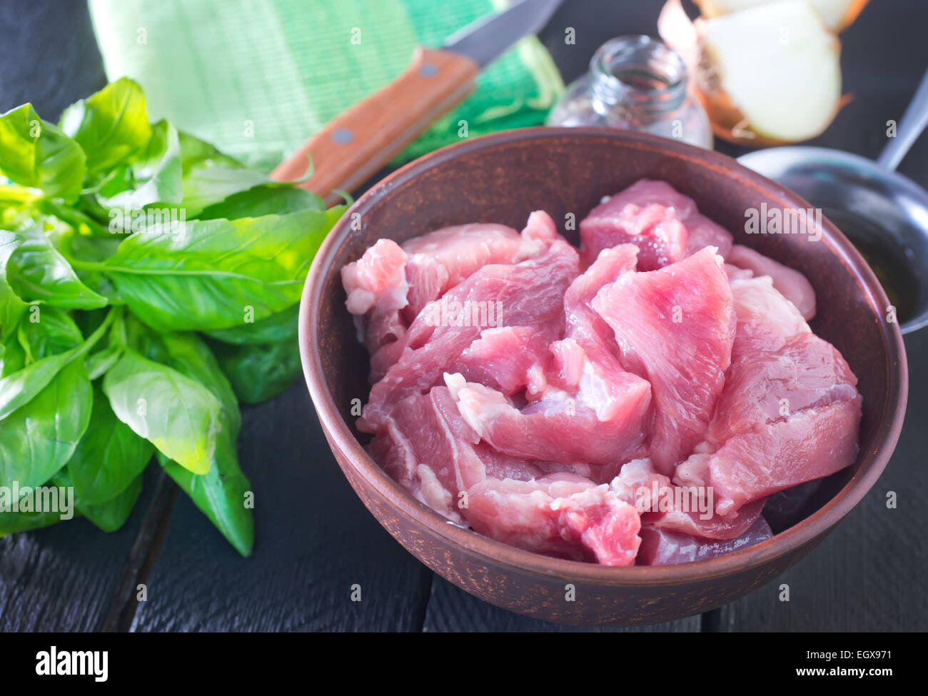raw meat with salt and spice in the bowl Stock Photo - Alamy
