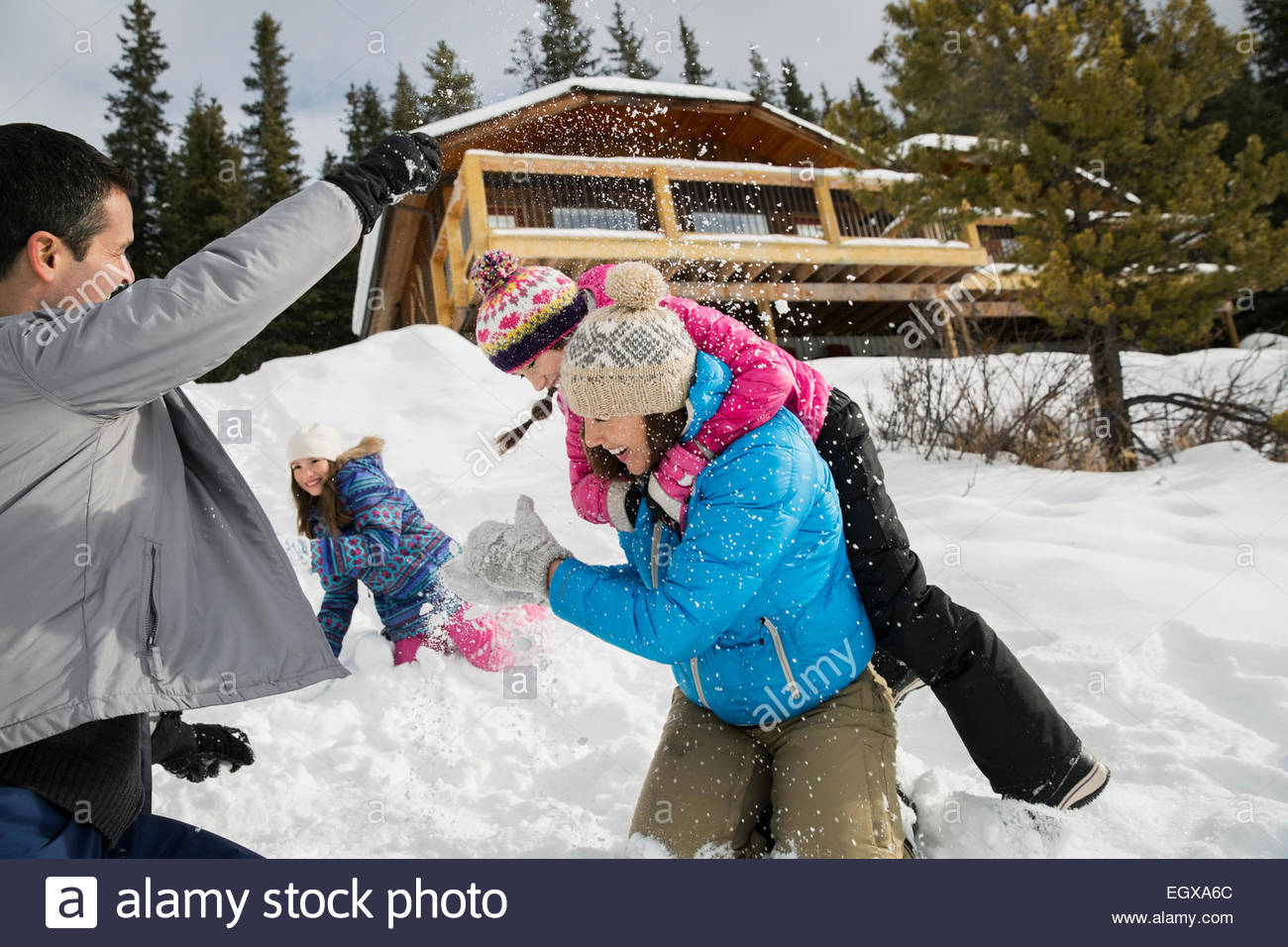 Father and daughter snowball fight hi-res stock photography and images ...