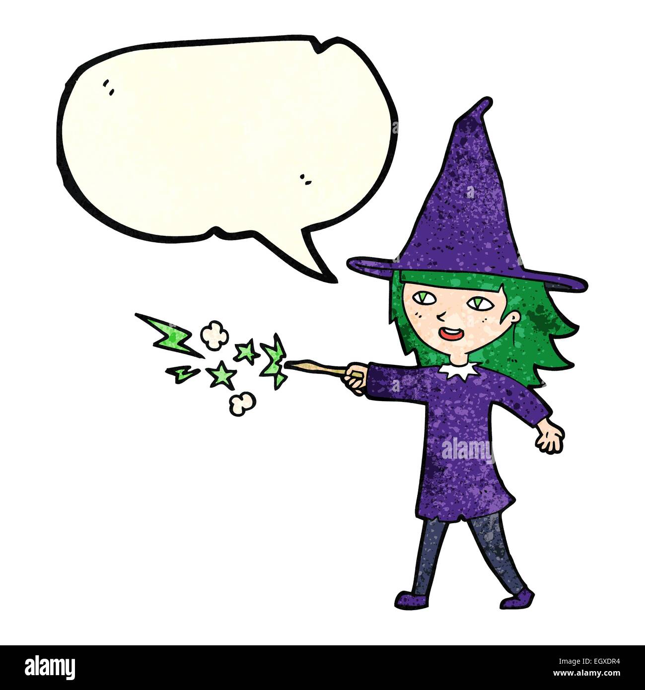 cartoon witch girl casting spell with speech bubble Stock Vector Image ...