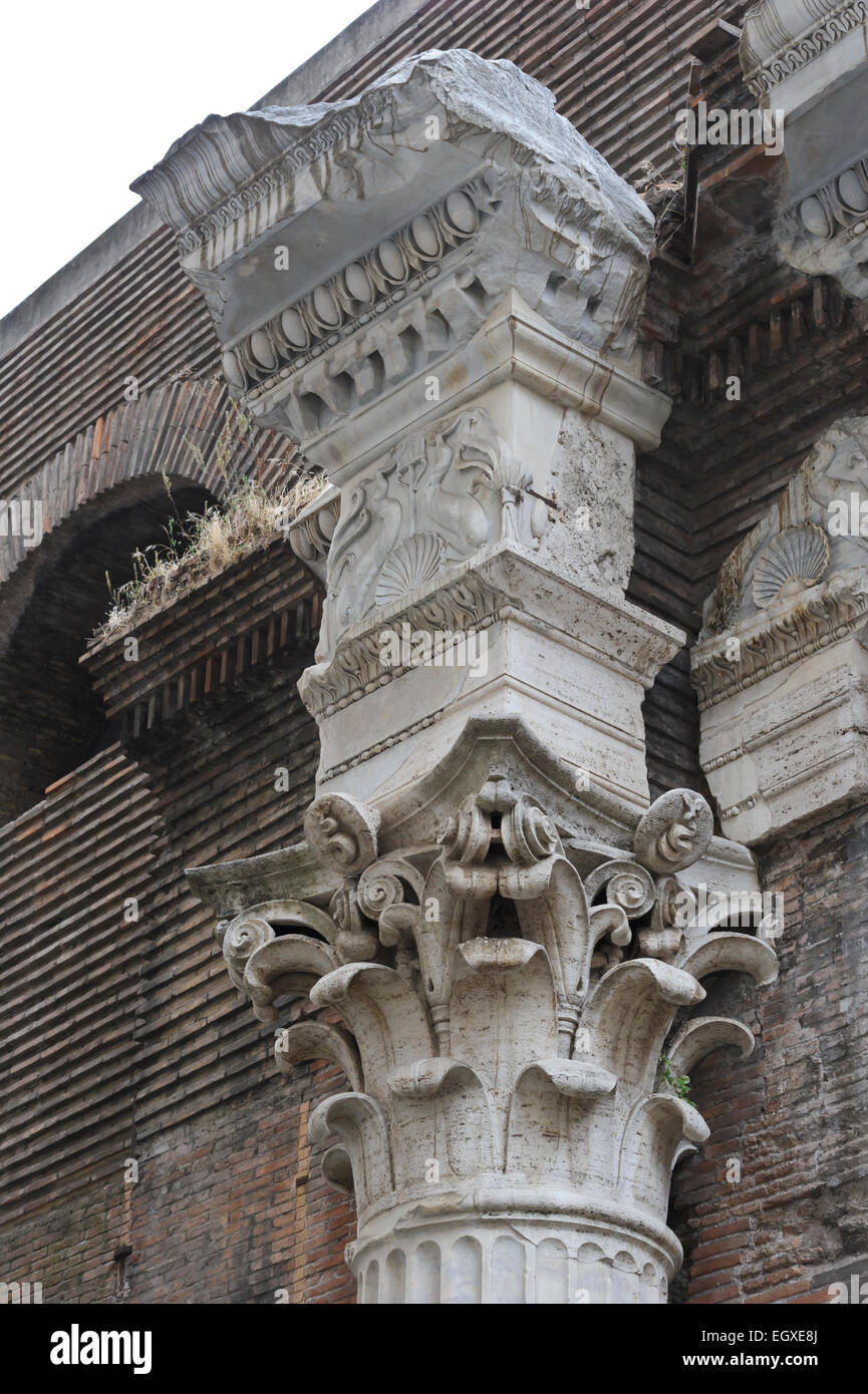 Roman stone carving motif on the exterior wall of the Pantheon, Rome ...