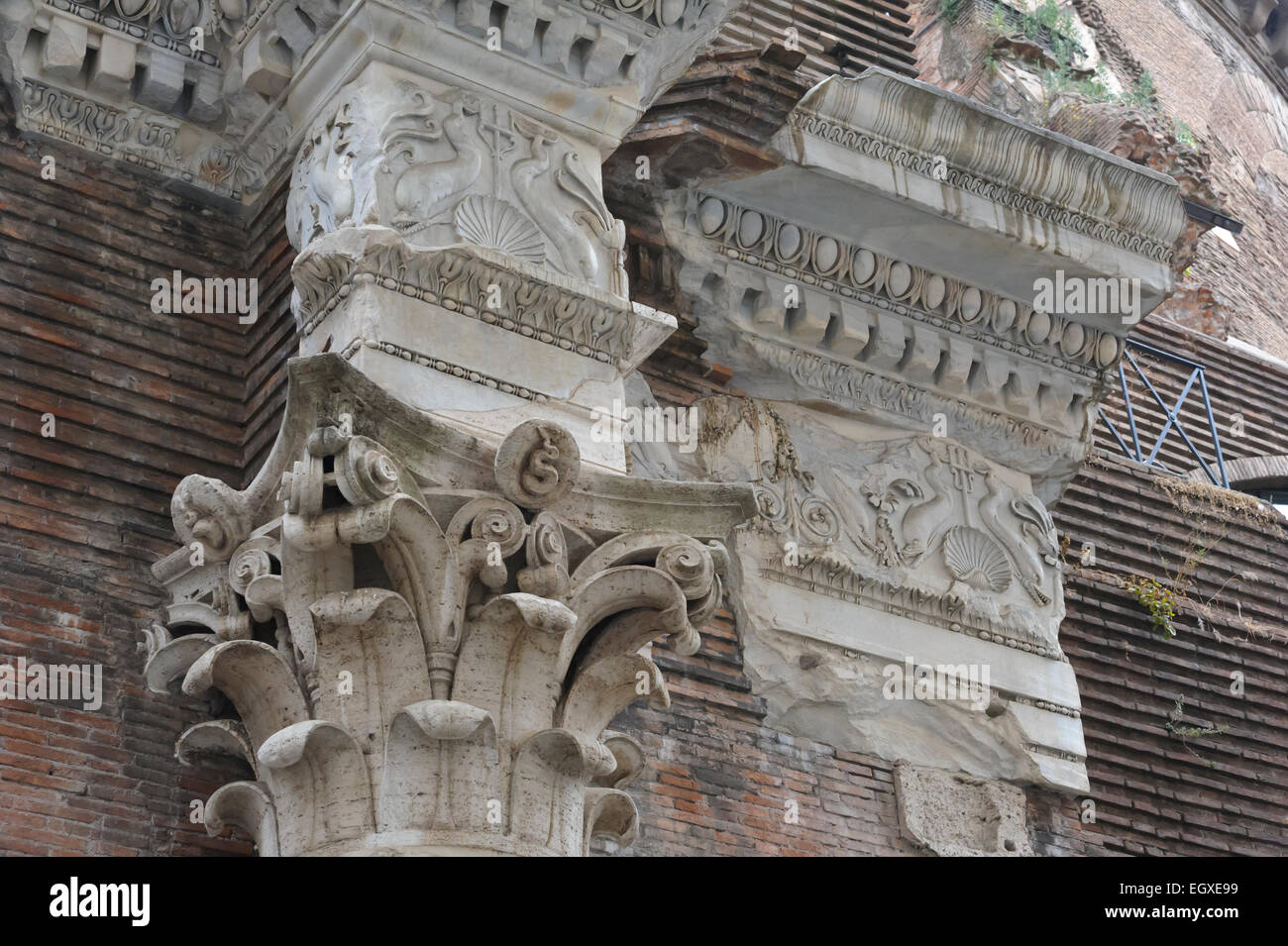 Roman stone carving motif on the exterior wall of the Pantheon, Rome ...
