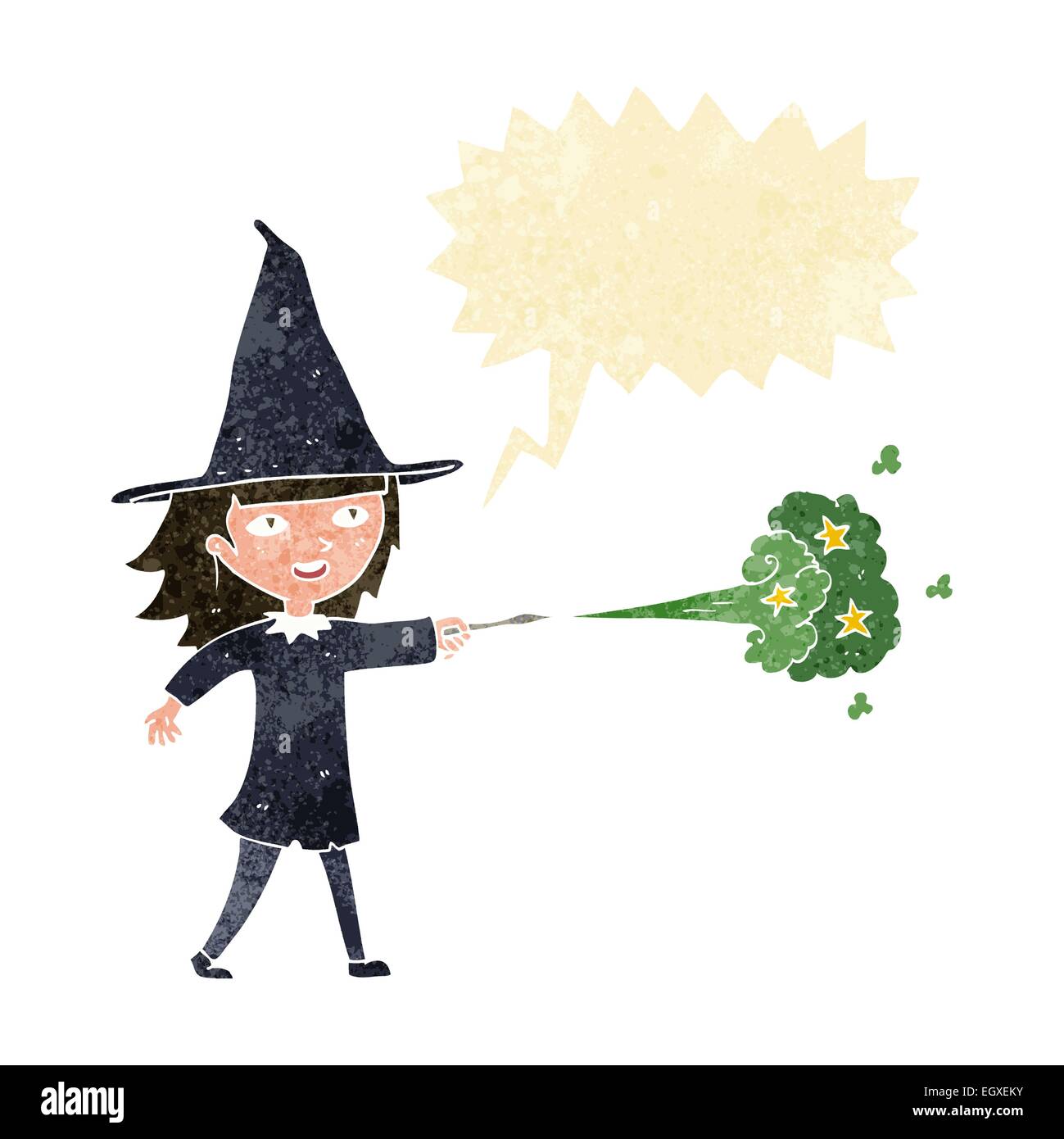 cartoon witch girl casting spell with speech bubble Stock Vector Image ...