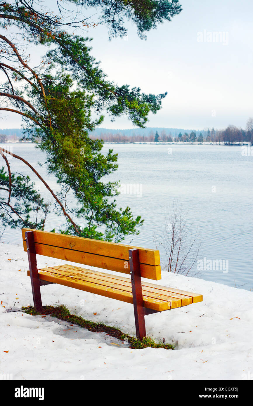 Bench with lake view Stock Photo - Alamy