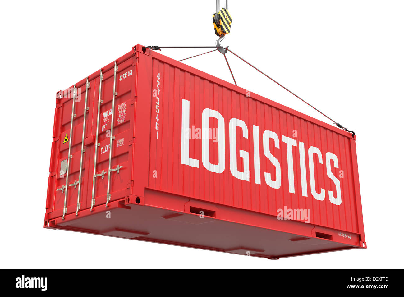Logistics - Red Hanging Cargo Container Stock Photo - Alamy