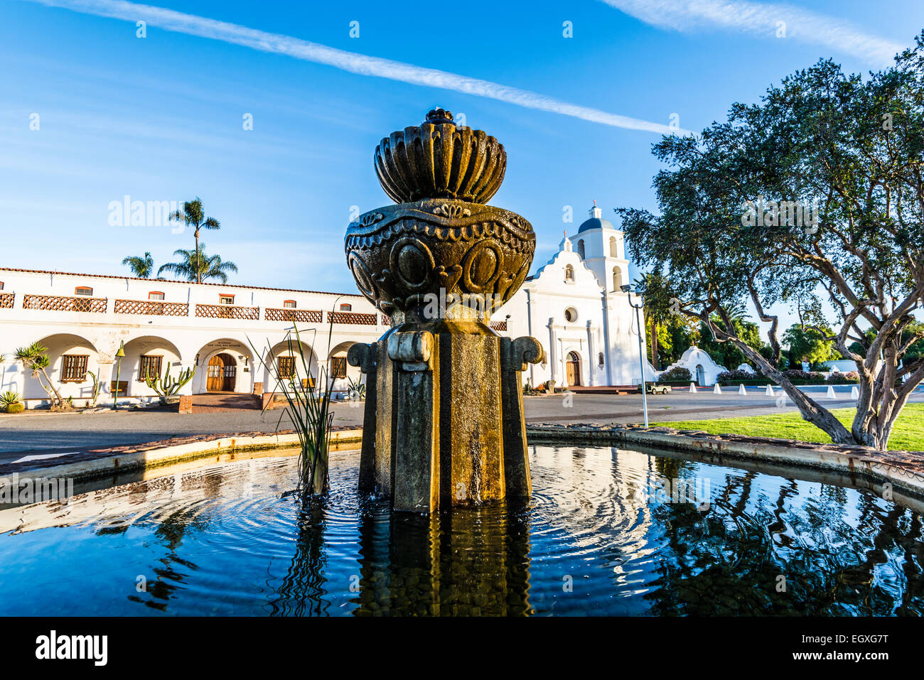 The fountain in front of the Mission San Luis Rey De Francia (founded ...