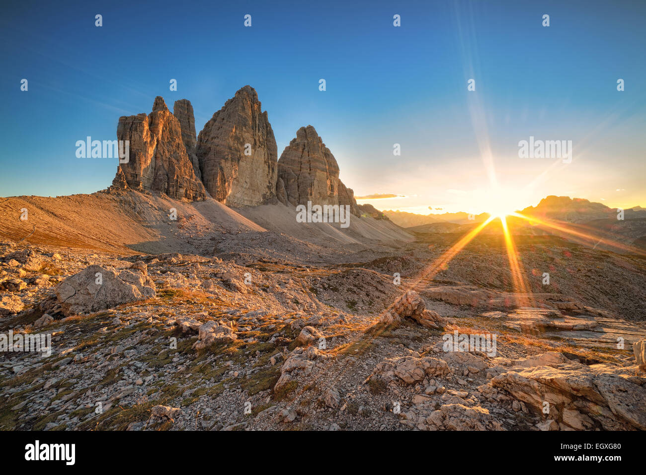 sunset at three Peaks Lavaredo Italy Stock Photo - Alamy