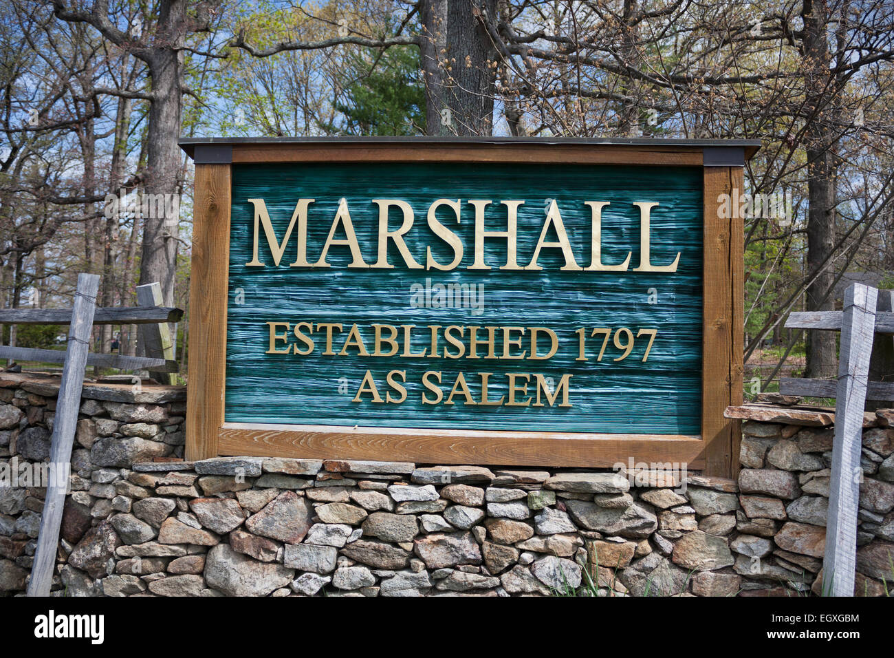 Sign at the entrance to Marshall, Virginia. Marshall, Virginia is in ...