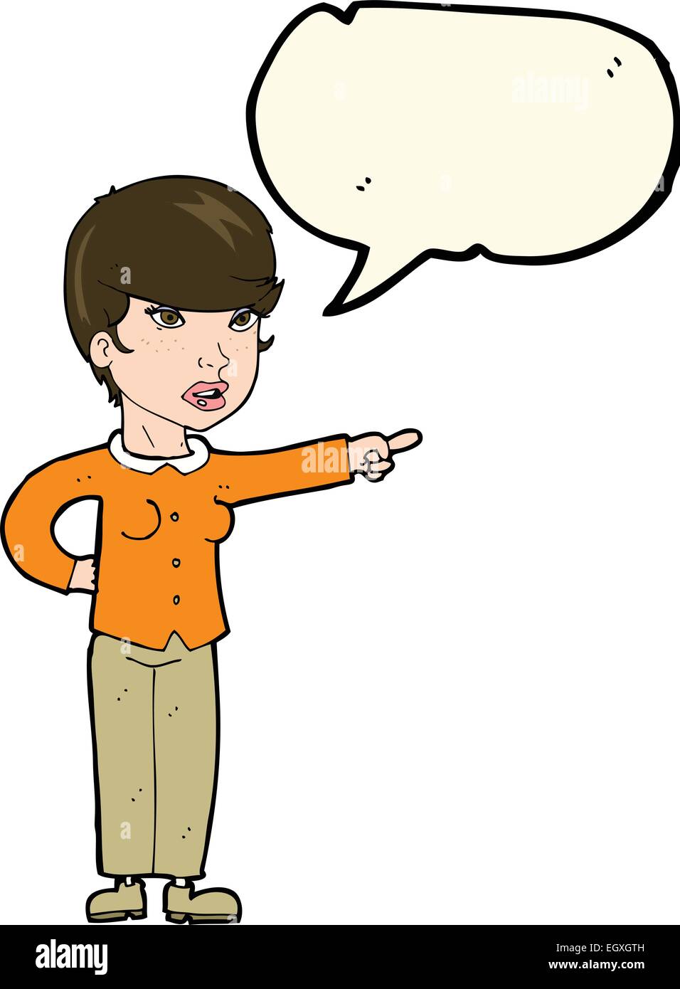 Cartoon Woman Pointing Finger Of Blame With Speech Bubble Stock Vector