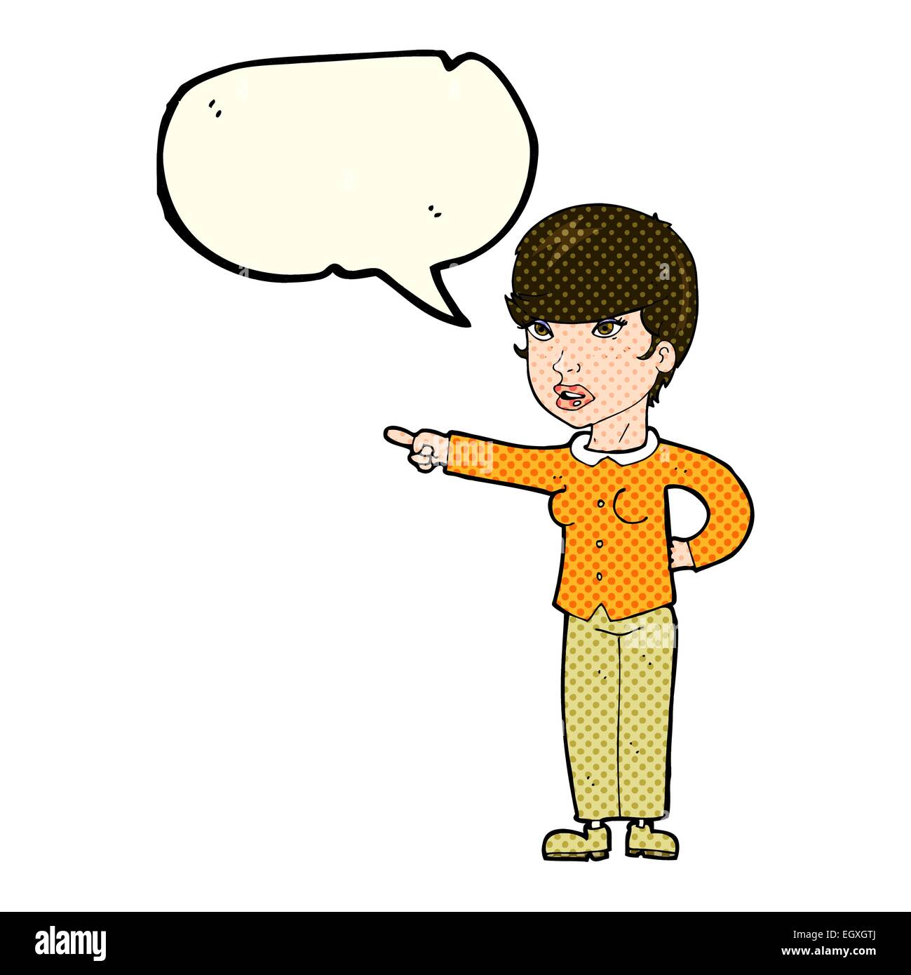 Cartoon Woman Pointing Finger Of Blame With Speech Bubble Stock Vector