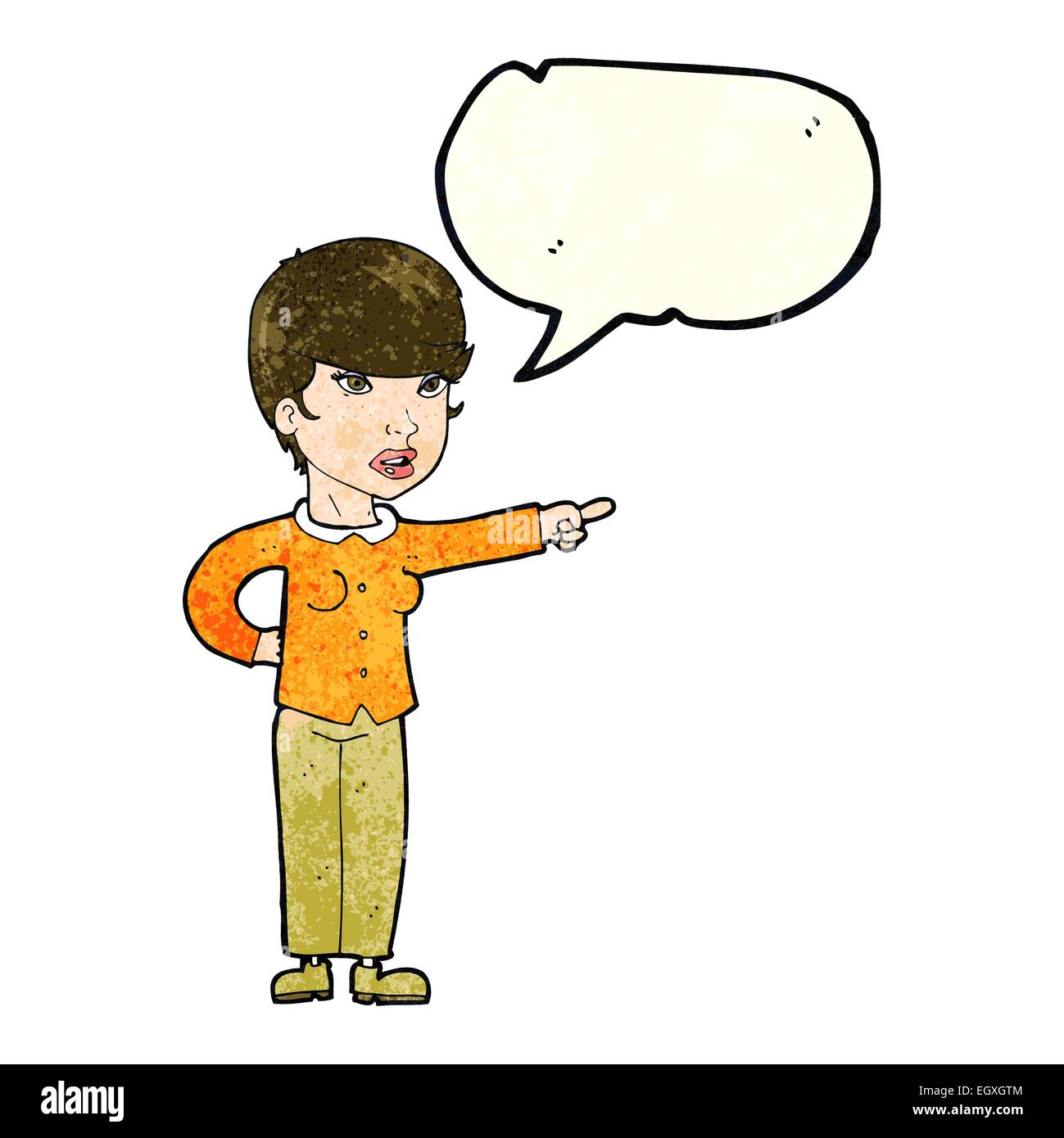 Cartoon Woman Pointing Finger Of Blame With Speech Bubble Stock Vector