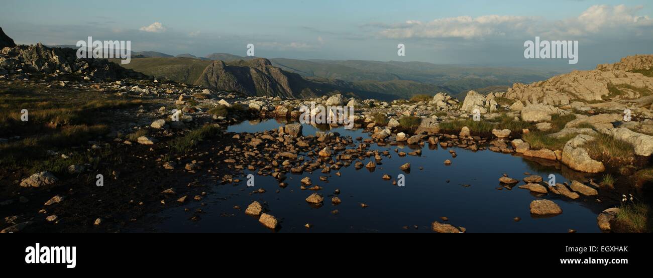 Three Tarns Bowfell. Summer evening on Bowfell looking towards the ...
