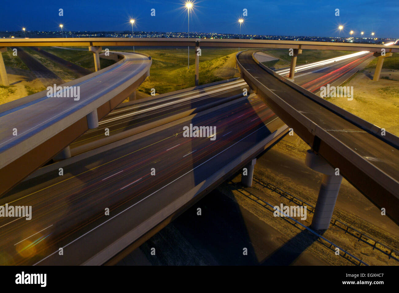 Series of bridges or overpasses at night Stock Photo - Alamy