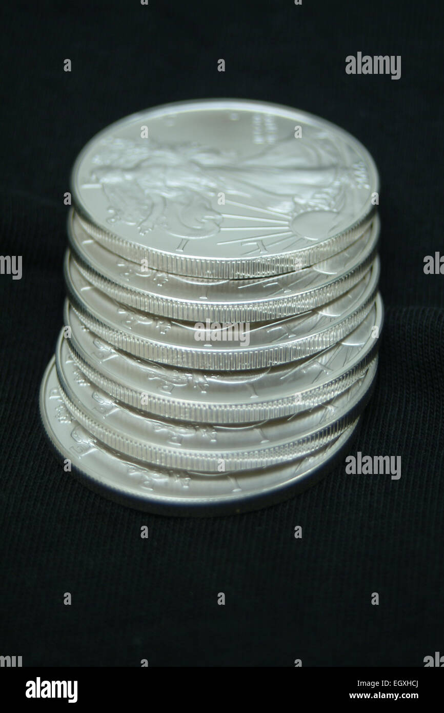 Stack of Silver American Eagle Dollar Coins Stock Photo - Alamy