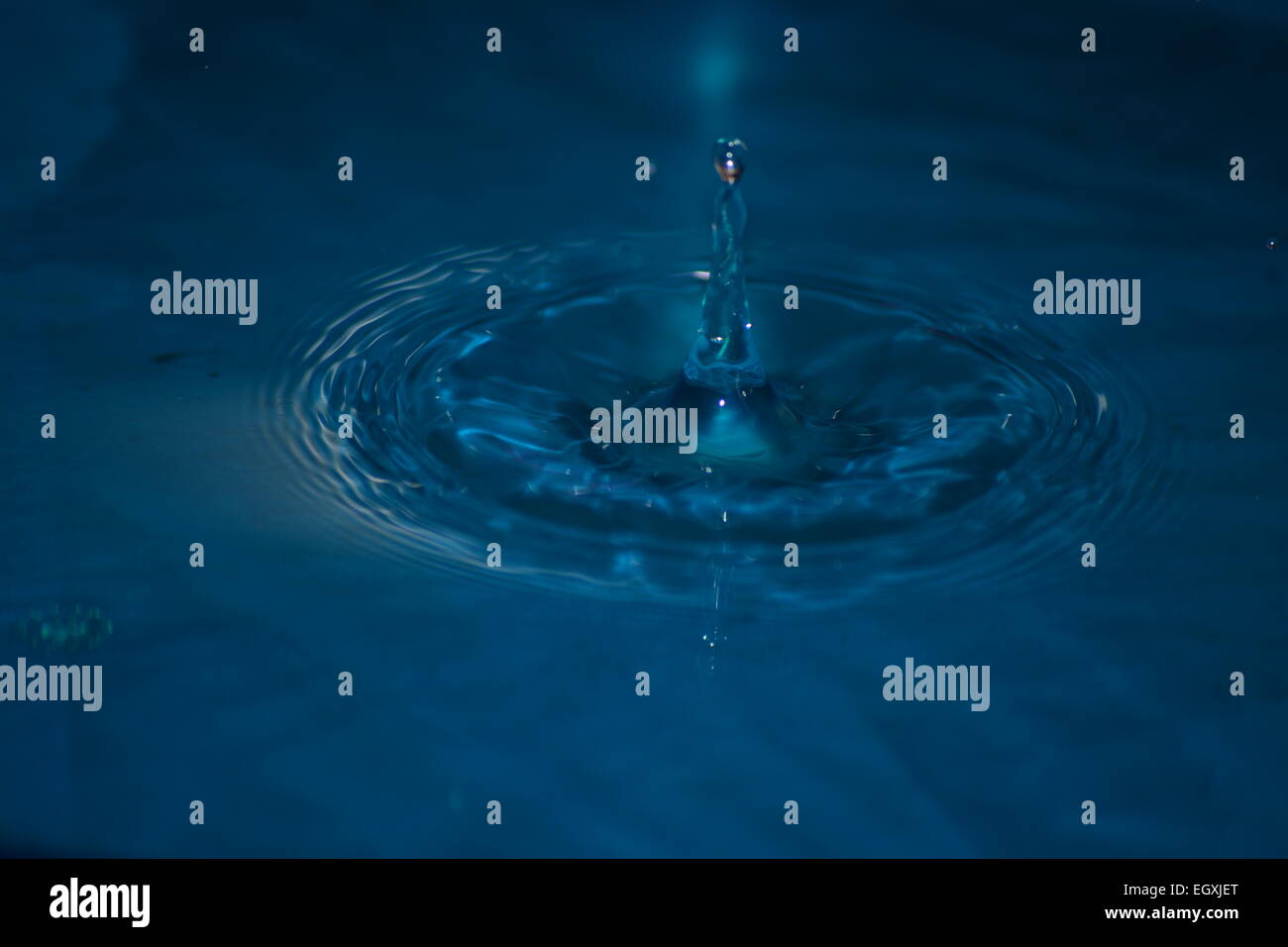 Water drop impact frozen mid splash with ripples and droplets Stock ...